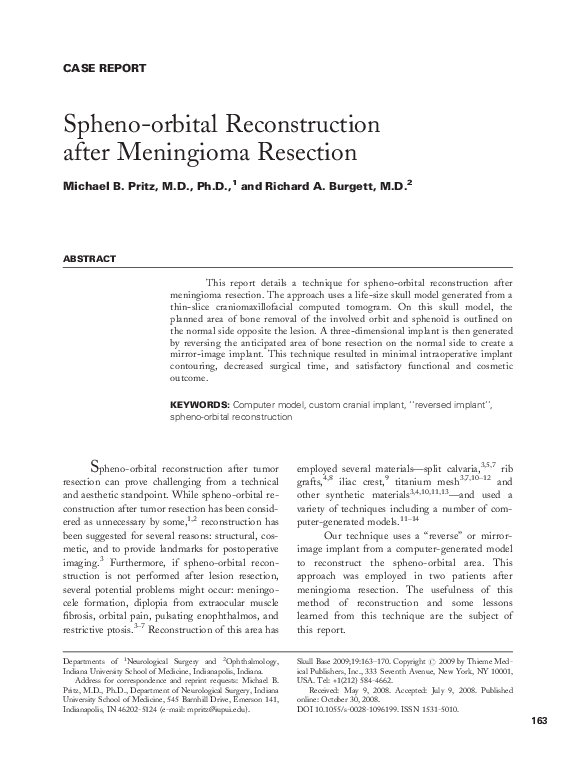 (PDF) Spheno-orbital Reconstruction after Meningioma Resection ...