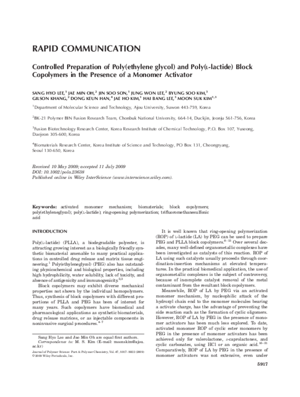 (PDF) Synthesis and characterization of the ABA-type poly(ester-ether-ester) block copolymers ...