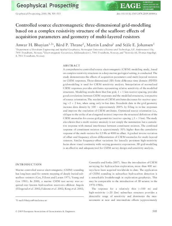 Pdf Controlled Source Electromagnetic Three Dimensional Grid