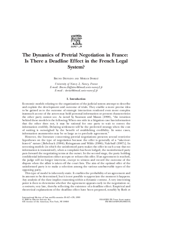 (PDF) The dynamics of pretrial negotiation in France:: Is there a ...