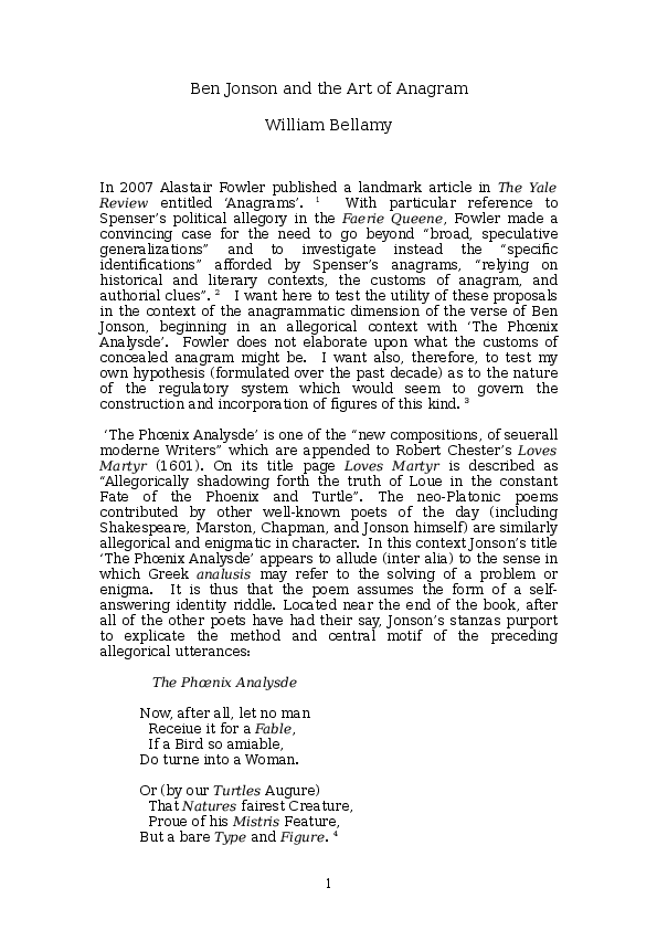 (DOC) Ben Jonson and the Art of Anagram