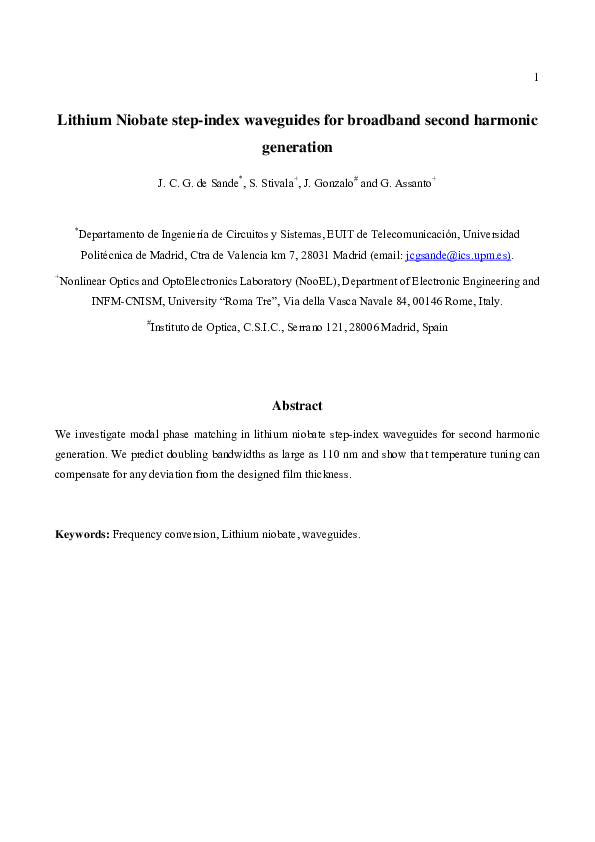 (PDF) LITHIUM NIOBATE STEP-INDEX WAVEGUIDES FOR BROADBAND SECOND HARMONIC GENERATION | Gaetano ...