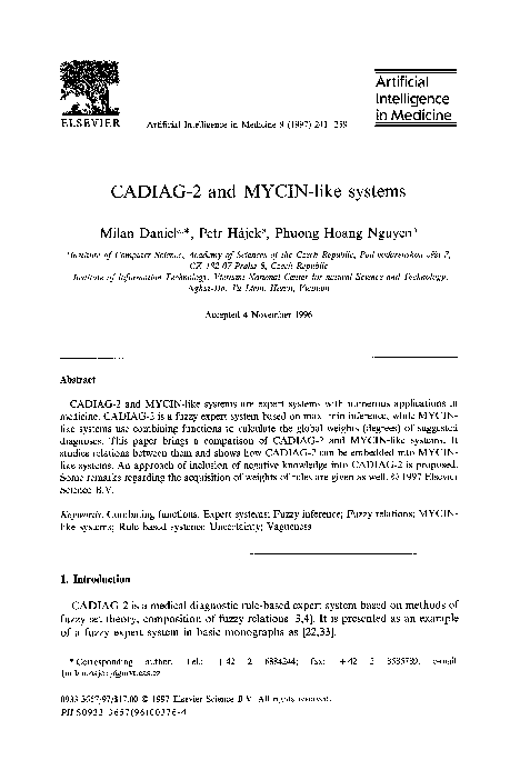(PDF) CADIAG-2 and MYCIN-like systems
