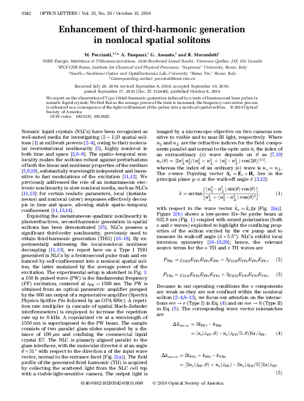(PDF) Enhancement of third-harmonic generation in nonlocal spatial solitons