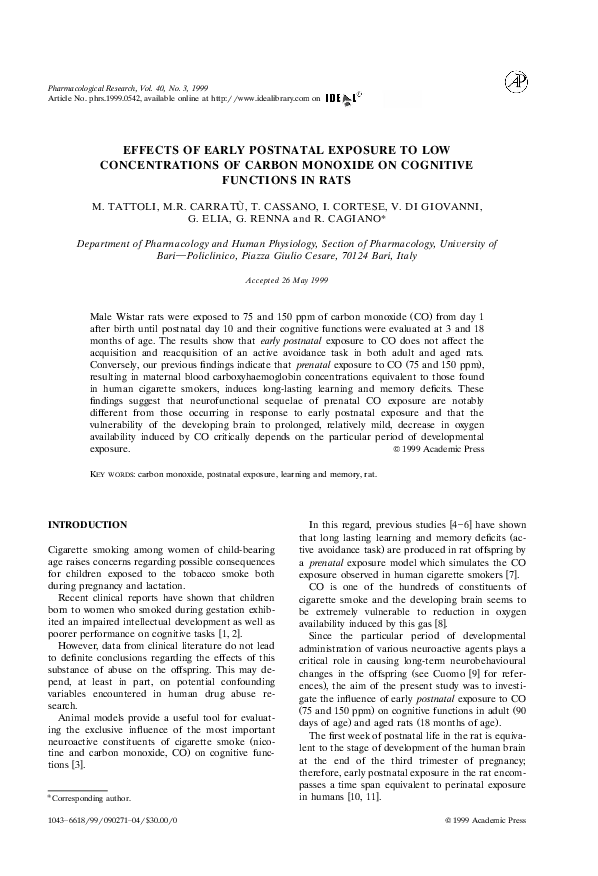 (PDF) EFFECTS OF EARLY POSTNATAL EXPOSURE TO LOW CONCENTRATIONS OF ... (PDF) EFFECTS OF EARLY POSTNATAL EXPOSURE TO LOW CONCENTRATIONS OF ...
