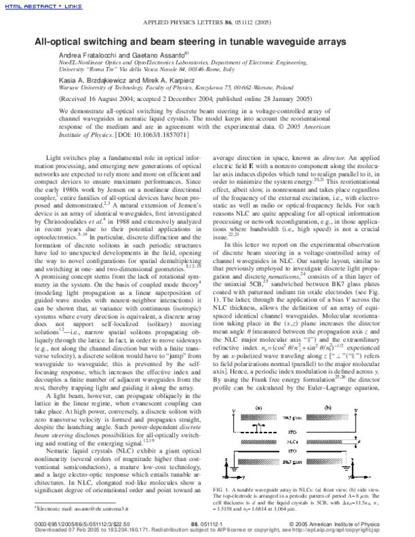 (PDF) All-optical switching and beam steering in tunable waveguide arrays