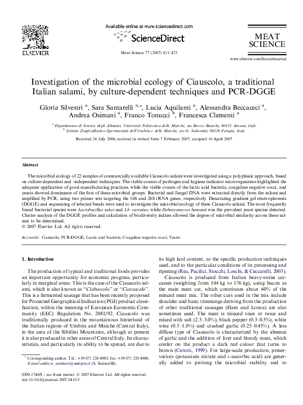 (PDF) Investigation of the microbial ecology of Ciauscolo, a ...
