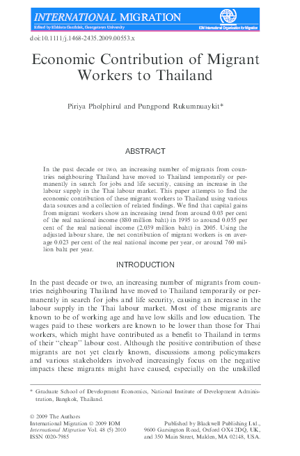 (PDF) Economic Contribution of Migrant Workers to Thailand