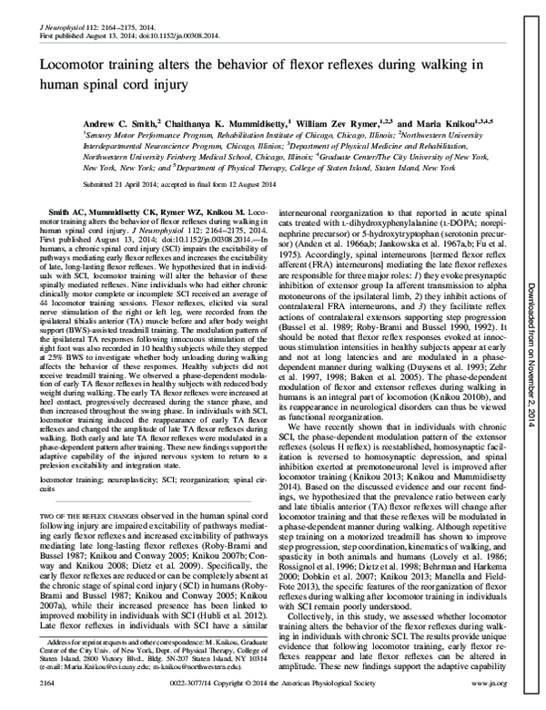 (PDF) Locomotor training alters the behavior of flexor reflexes during ...