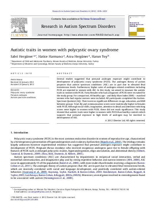 (PDF) Autistic traits in women with polycystic ovary syndrome
