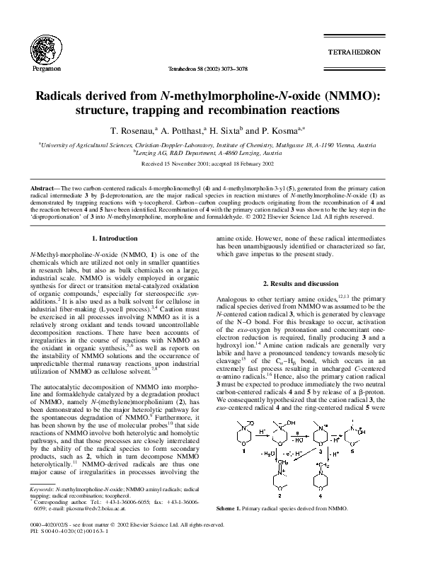 (PDF) Radicals derived from N-methylmorpholine-N-oxide (NMMO ...