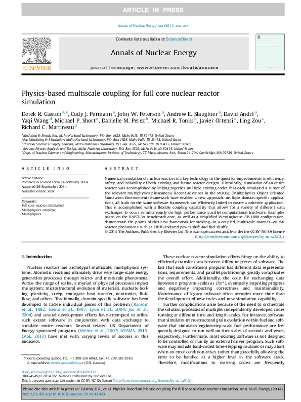 Pdf Physics Based Multiscale Coupling For Full Core Nuclear Reactor Simulation