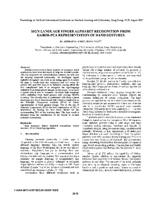 (PDF) Sign Language Finger Alphabet Recognition from Gabor-PCA ...