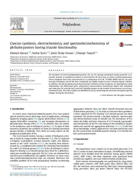 (PDF) Concise synthesis, electrochemistry and spectroelectrochemistry of phthalocyanines having ...