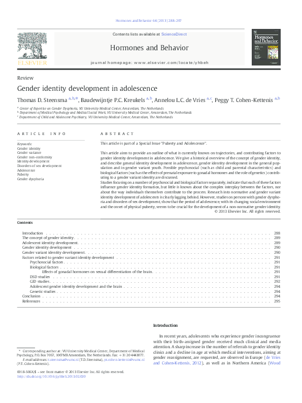 (PDF) Gender identity development in adolescence