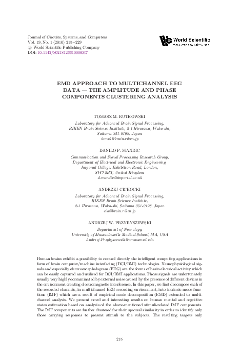 (PDF) EMD APPROACH TO MULTICHANNEL EEG DATA THE AMPLITUDE AND PHASE COMPONENTS CLUSTERING ANALYSIS