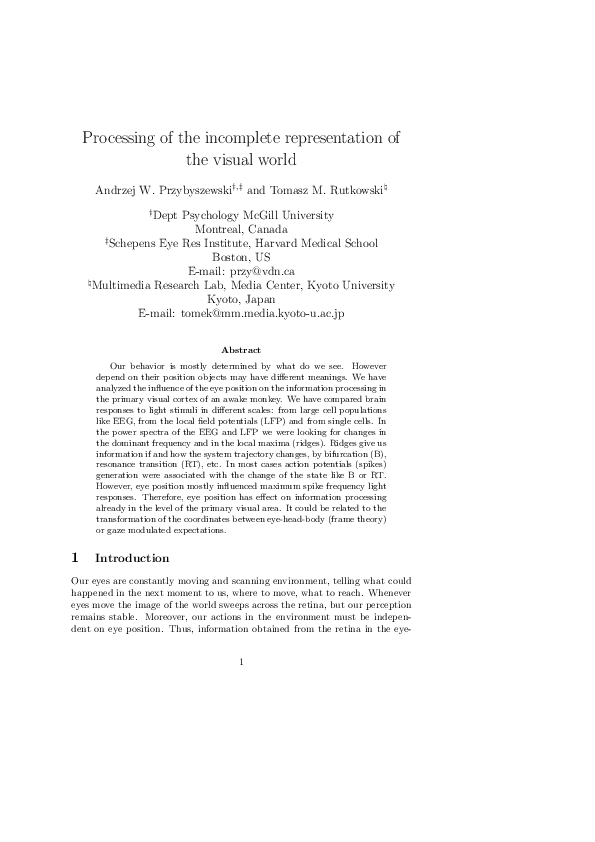 (PDF) Processing of the incomplete representation of the visual world