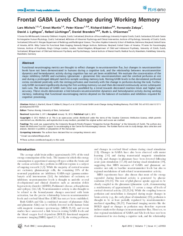 (PDF) Frontal GABA Levels Change during Working Memory