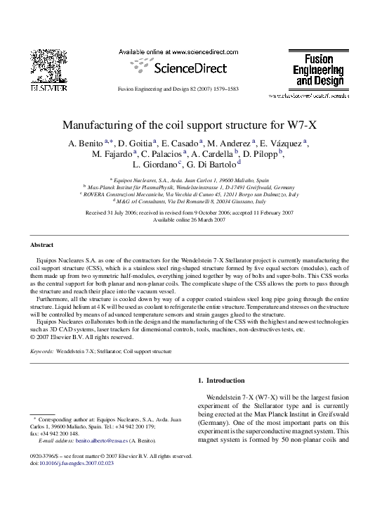 (PDF) Manufacturing of the coil support structure for W7-X