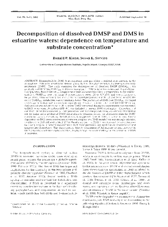 (PDF) Decomposition of dissolved DMSP and DMS in estuanne waters ...