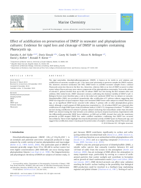 (PDF) Effect of acidification on preservation of DMSP in seawater and ...