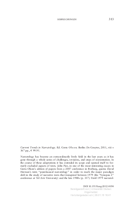 (PDF) Klepper, Martin. Review of "Current Trends in Narratology"