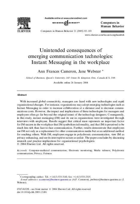 (PDF) Unintended consequences of emerging communication technologies ...