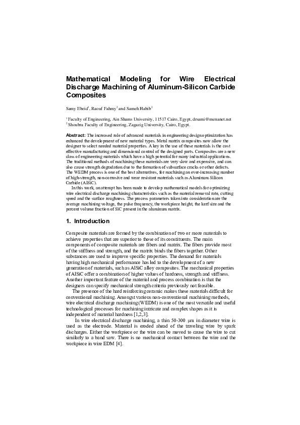 (DOC) MATHEMATICAL MODELING FOR WIRE ELECTRICAL DISCHARGE MACHINING OF ...