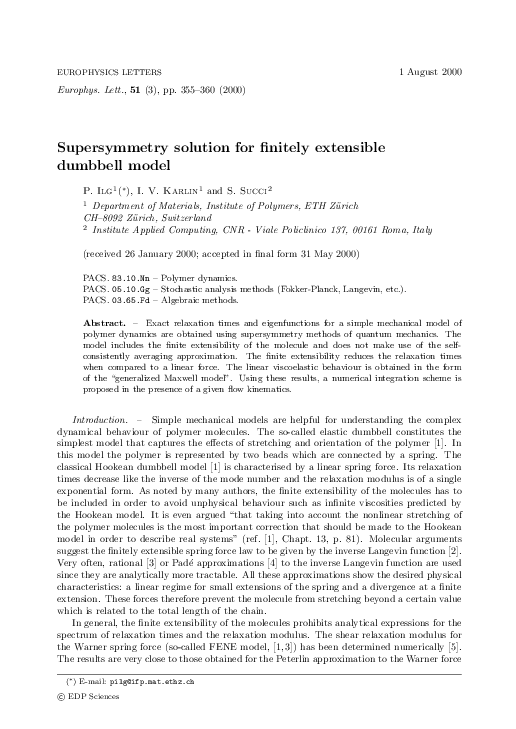 (PDF) Supersymmetry solution for finitely extensible dumbbell model