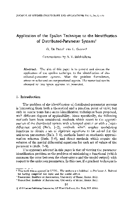 (PDF) Application of the epsilon technique to the identification of distributed-parameter systems