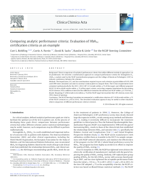 (PDF) Comparing analytic performance criteria: evaluation of HbA1c ...