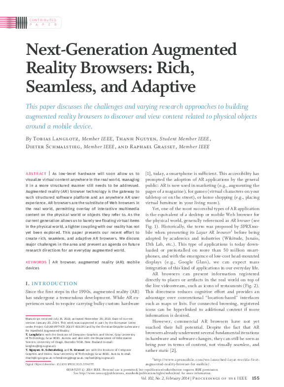 (PDF) Next-generation augmented reality browsers: rich, seamless, and adaptive