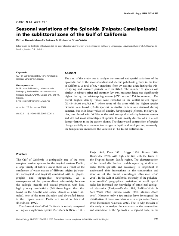 (PDF) Seasonal variations of the Spionida (Palpata: Canalipalpata) in ...
