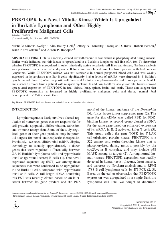 (PDF) PBK/TOPK Is a Novel Mitotic Kinase Which Is Upregulated in ...
