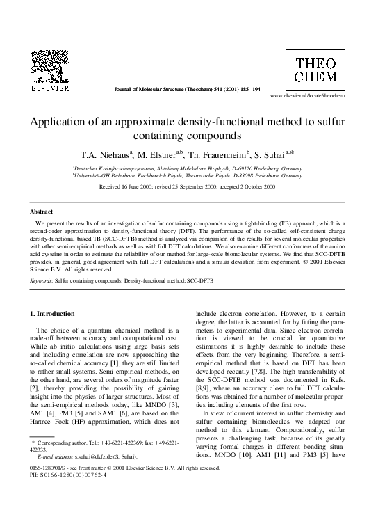 (PDF) Application of an approximate density-functional method to sulfur containing compounds