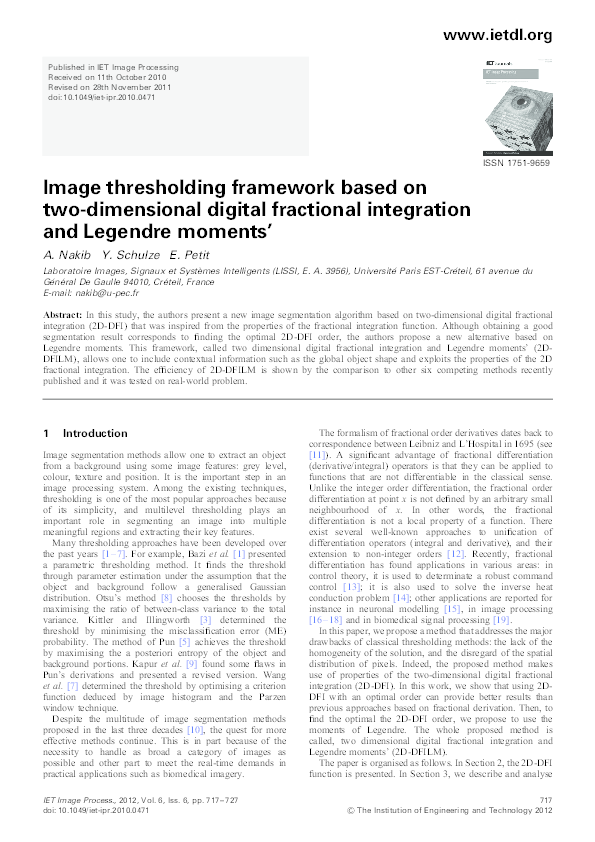 Pdf Image Thresholding Framework Based On Two Dimensional Digital Fractional Integration And 