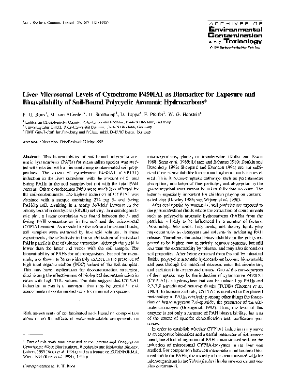 (PDF) Liver microsomal levels of cytochrome P450IA1 as biomarker for exposure and ...