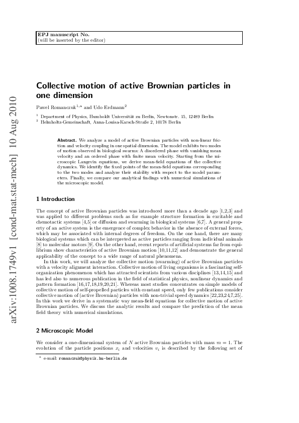 (PDF) Collective motion of active Brownian particles in one dimension