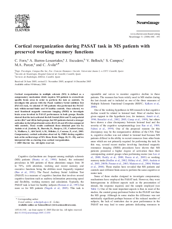 (PDF) Cortical reorganization during PASAT task in MS patients with ...