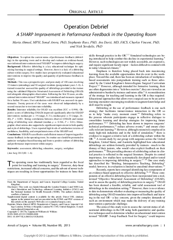 (PDF) Operation debrief: A SHARP improvement in performance feedback in ...
