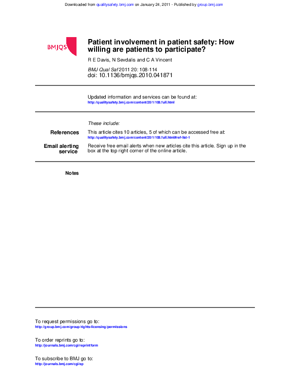 (PDF) Patient involvement in patient safety: How willing are patients ...