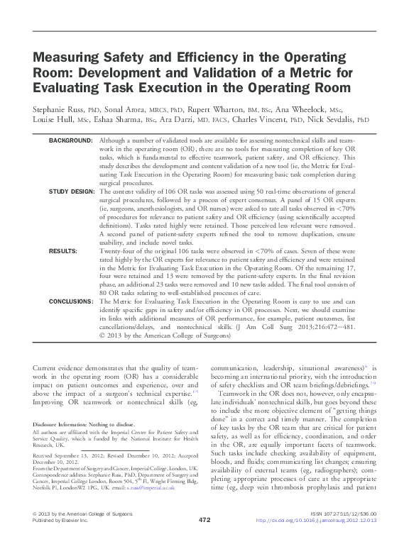 (PDF) Measuring Safety and Efficiency in the Operating Room ...