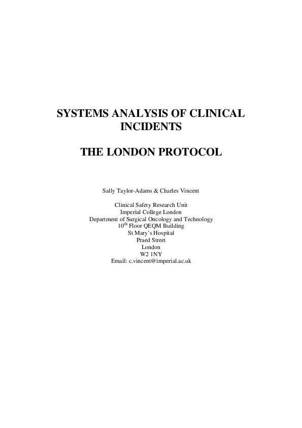 (PDF) Systems analysis of clinical incidents: the London protocol