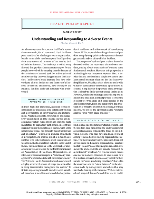 (PDF) Understanding and Responding to Adverse Events