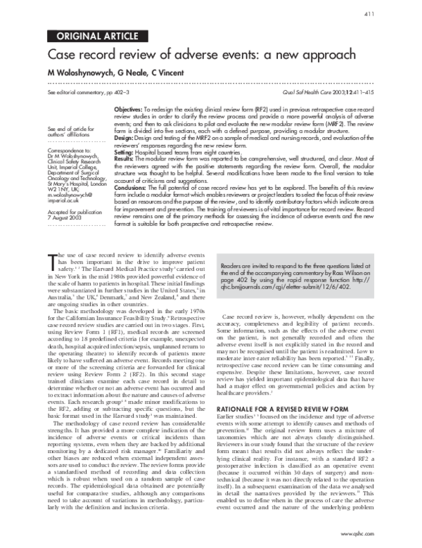 Pdf Case Record Review Of Adverse Events A New Approach
