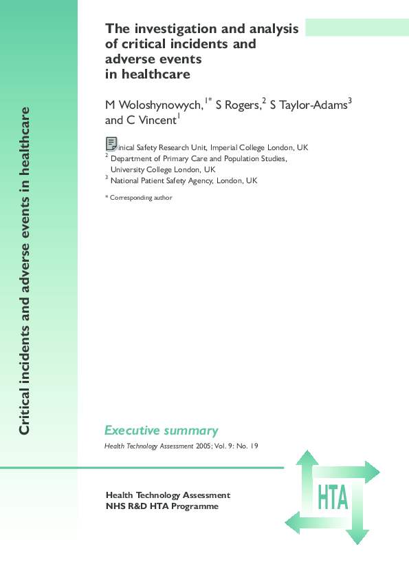 (PDF) The investigation and analysis of critical incidents and adverse ...