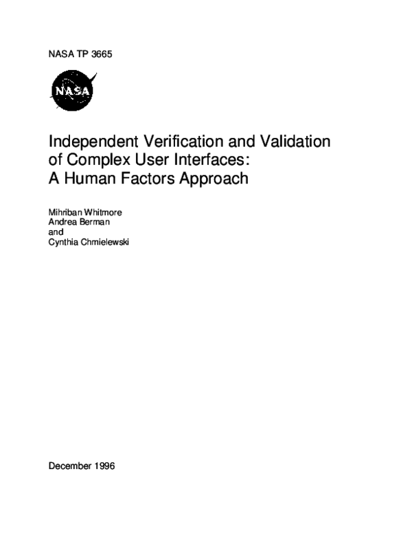 (PDF) Independent Verification and Validation of Complex User ...