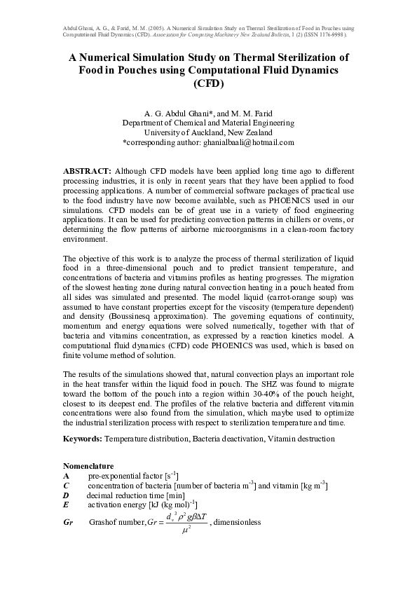 (PDF) A Numerical Simulation Study on Thermal Sterilization of Food in Pouches using ...