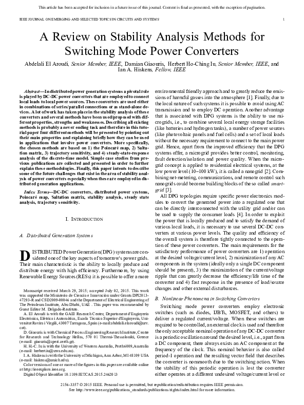 (PDF) A Review on Stability Analysis Methods for Switching Mode Power Converters