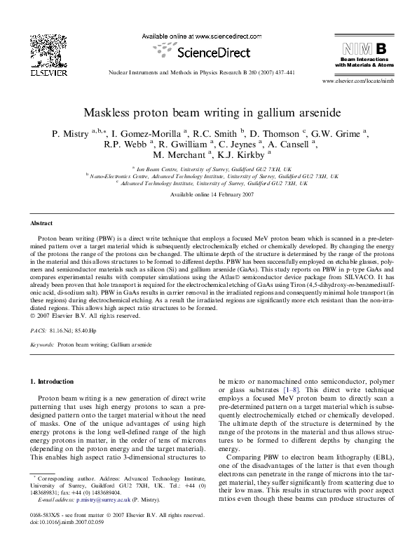 (PDF) Maskless proton beam writing in gallium arsenide